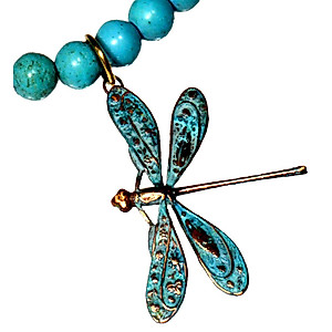 Elaine Coyne Wearable Art Verdigris Patina Wearable Art Decorative Dragonfly Necklace - Turquoise
