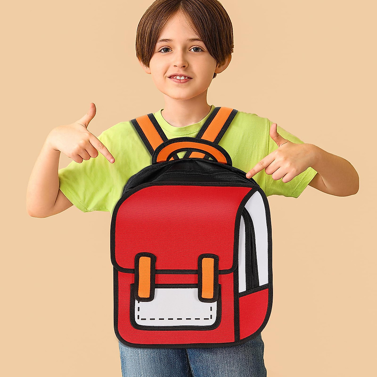 Aobiono Kawaii Backpack Cute Cartoon 3D Jump Style 2D Drawing from Comic Paper Anime Bookbag School Supplies Fun Daypack (Blue)