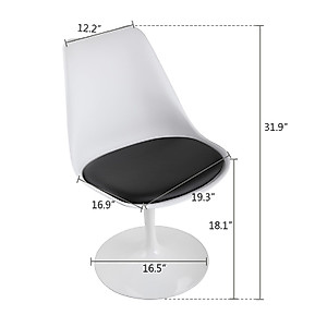 Gecheer Swivel Tulip Side Chair for Kitchen and Dining Room Bar with Cushioned Seat and Curved Backrest, White and Black
