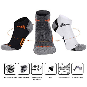 COOVAN Mens Ankle Athletic Socks Low Cut Cushioned Breathable Running Sports Socks 6 Pack