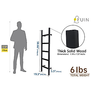 FUIN Wall Mounted 57in Wooden Blanket Ladder Living Room Decorative Farmhouse Quilt Display Holder Rustic Wood Towel Rack for Bathroom, Black