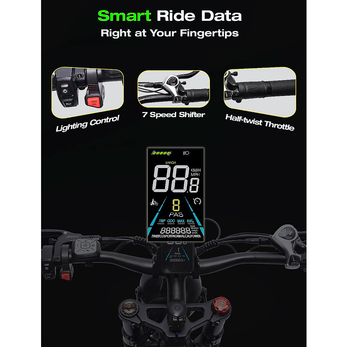 tifgalop Adult Electric Bike, 2000W Motor Maximum Speed 37MPH and 52V 22Ah Detachable Lithium Battery, Maximum Range 80km, 26 Inch Fat Tire Mountain Snow Beach Electric Bike