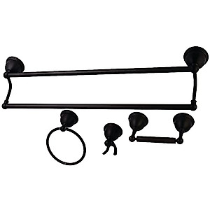 Kingston Brass BAK3963478ORB Restoration 4-Piece Dual Towel Bar Bathroom Hardware Set, 24 inch Length, Oil Rubbed Bronze