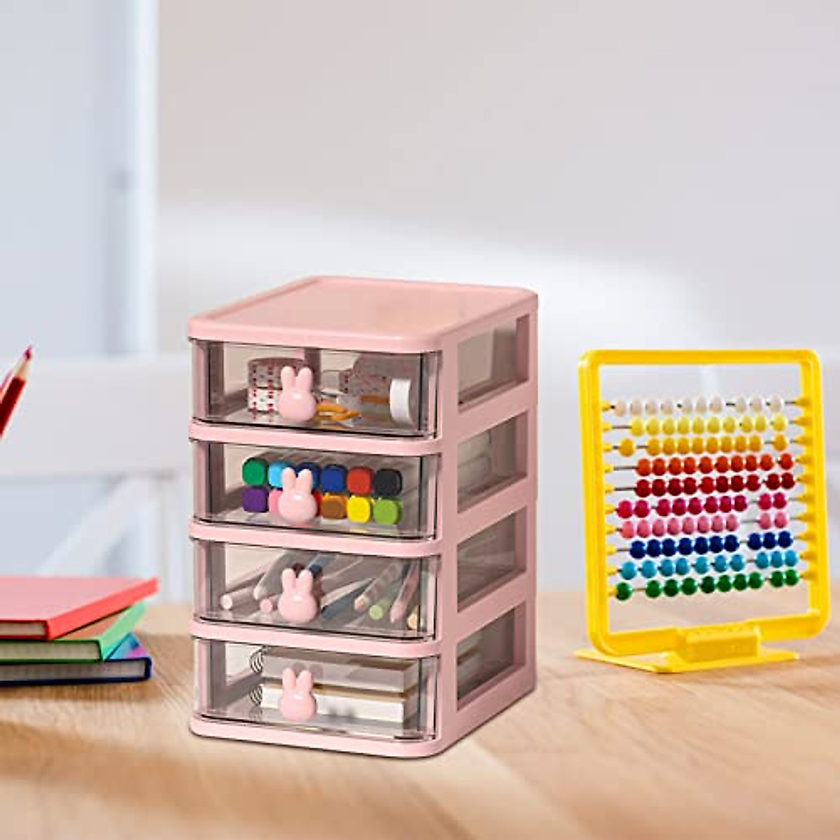 Tofficu 4 Drawer Plastic Storage, Clear Clear Plastic Drawers Storage, 5.3 * 6.7 * 8.3inch Drawer Plastic Drawer Desktop Storage for Craft Organizers And Storage