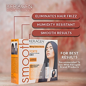 Keragen - Brazilian Keratin Hair Smoothing Treatment Express Home Kit - Blowout Straightening System, with 2 Oz Forte Treatment, 2 Oz Clarifying Shampoo and Aftercare Samples