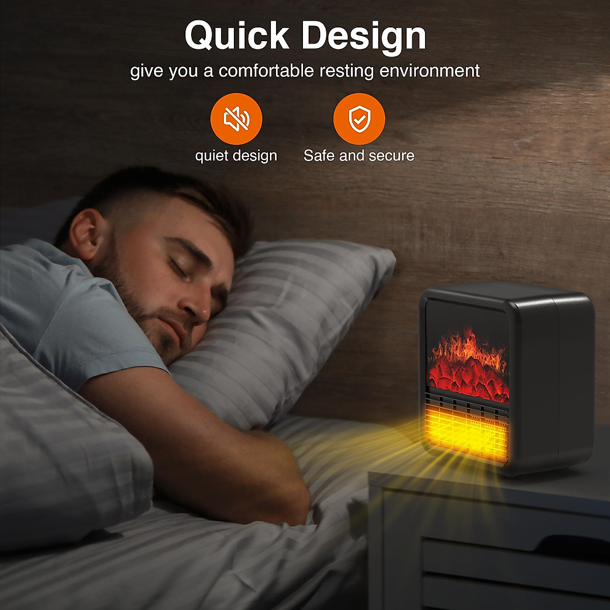 Small Portable Space Heater for indoor use with realistic 3D flame, Mini Electric Fireplace Heater with Thermostat, 1500W/750W PTC Ceramic Heating, Tip-Over Safety Switch, Black