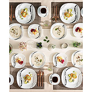 VEWEET Fionaglas 30-Piece Dinnerware Set Ivory White Opal Glassware, Break Resistant Dinner Sets with Dessert Plates/Soup Plates/Dinner Plates/Cups/Saucers Service for 6