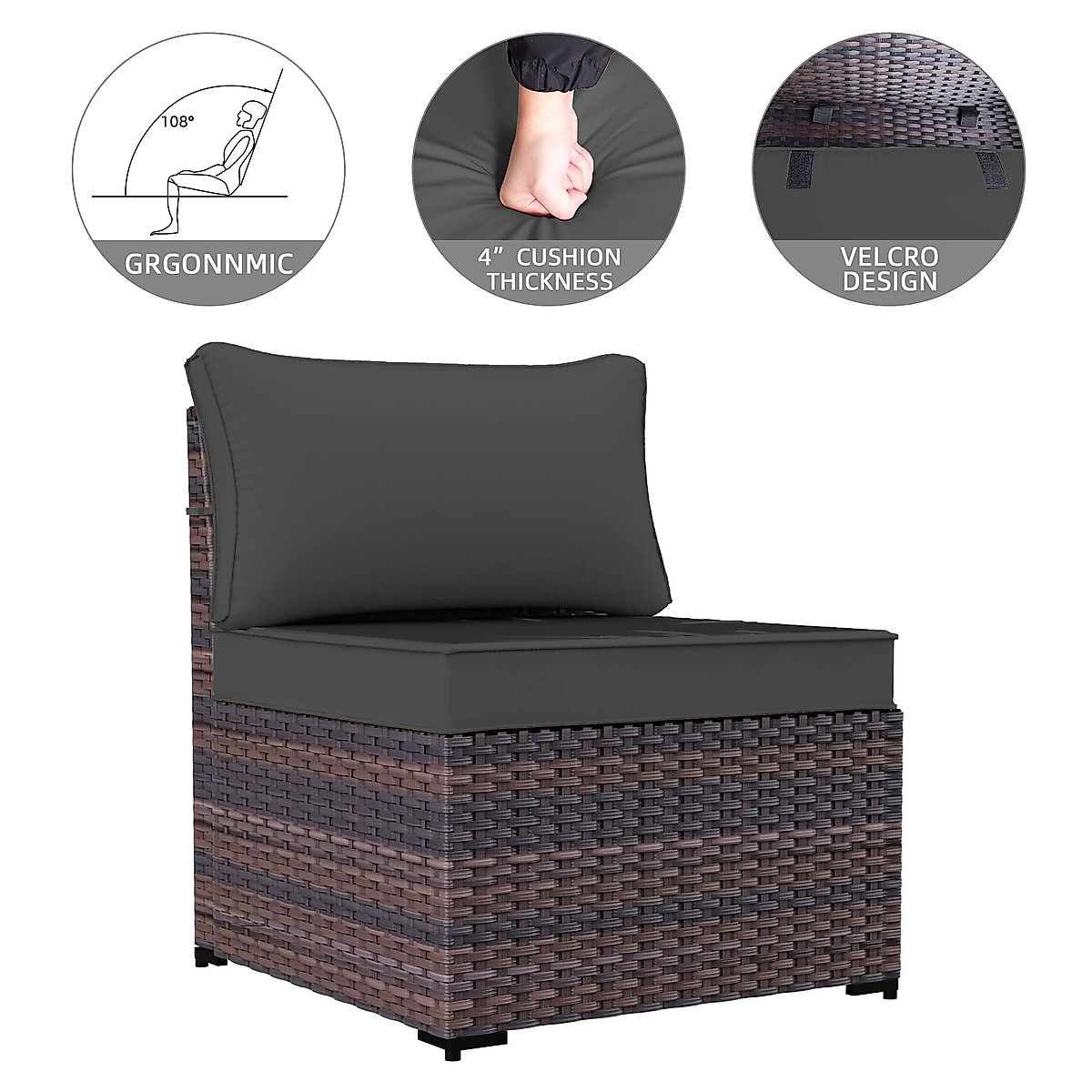 Halmuz 7 Piece Outdoor Patio Furniture Set with Propane Fire Pit, High Back PE Wicker Rattan Outdoor Sofa Conversation Set,Sectional Furniture Patio Set w/Tempered Glass Top Table&Gas Fire Pit(Grey)