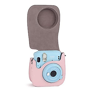 Phetium Instant Camera Case Compatible with Instax Mini 11,PU Leather Bag with Pocket and Adjustable Shoulder Strap (Blush Pink)