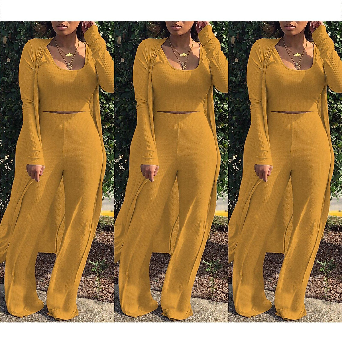 HANMAX Women's Tracksuit Winter Autumn Knitted Long-sleeved Blazer Coat Tank Long Pants Three Piece Sets Outfit