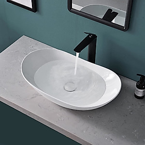 Davivy 24'' X 13.8'' Oval Vessel Sink with Pop Up Drain,Bathroom Vessel Sinks,Bathroom Sinks Above Counter,White Vessel Sink,Counter top Sink,Ceramic Vessel Sink,Oval Sink Bowls for Bathroom