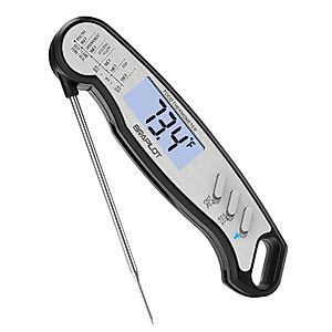 BRAPILOT Meat Thermometer Digital, Instant Read Food Thermometer for Cooking BBQ Grilling Turkey, Waterproof Electric Thermometer Backlit, Essential Kitchen Gadgets (Silver)