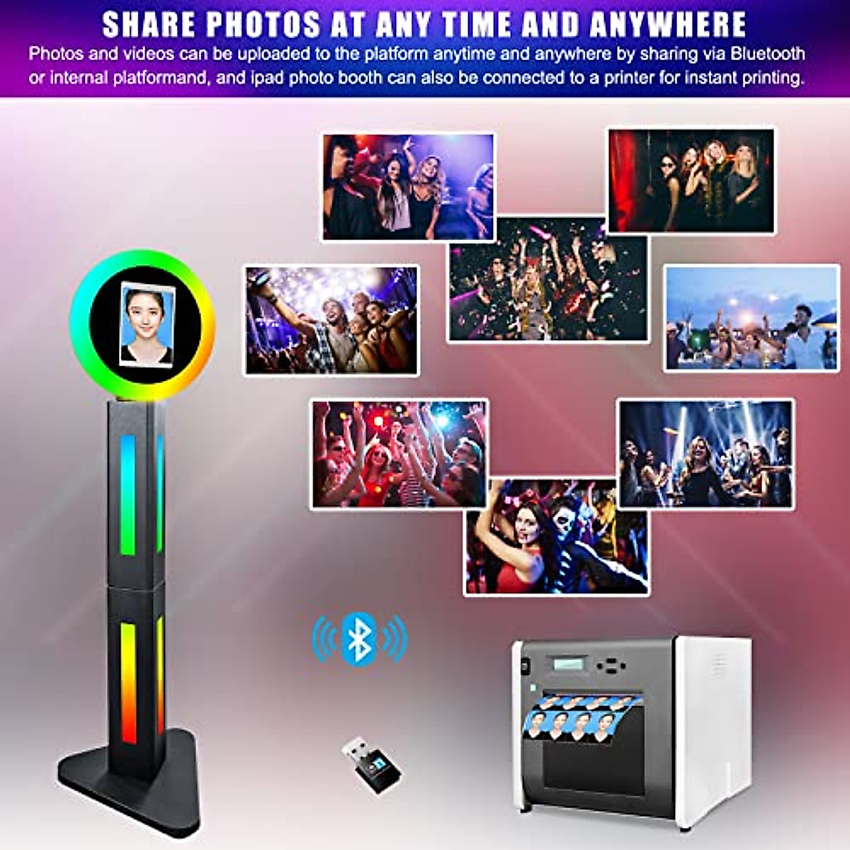HITUGU Portable Photo Booth for iPad Pro 11'' 3rd/2nd/1st Generation Selfie Station Machine Metal Shell with Software,RGB Ring Light,Music Sync RGB Light Box,Remote Control,Flight Case for Parties