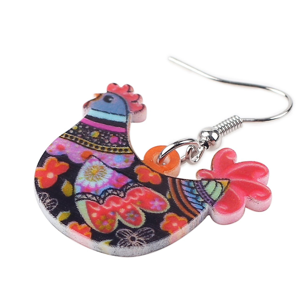 Acrylic Drop Hen Chicken Earrings Funny Farm Design Lovely Gift For Girls Women By The Bonsny (Red)