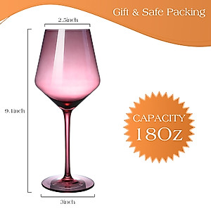 LUXULISH Colored Wine Glasses Set of 6, Long Stem Hand Blown Premium Crystal Red White Wine Glass, Great Gift Set for Wife & Mom, Wedding, Anniversary, Christmas, Birthday - 18Oz