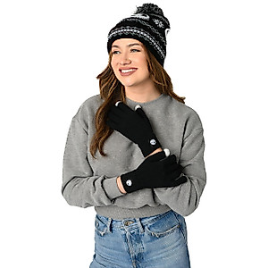 Disney Jack Skellington Womens Knit Beanie Hat and Texting Glove Set (Black)