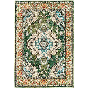 SAFAVIEH Monaco Collection 8' x 10' Forest Green/Light Blue MNC243F Boho Chic Medallion Distressed Non-Shedding Living Room Bedroom Dining Home Office Area Rug