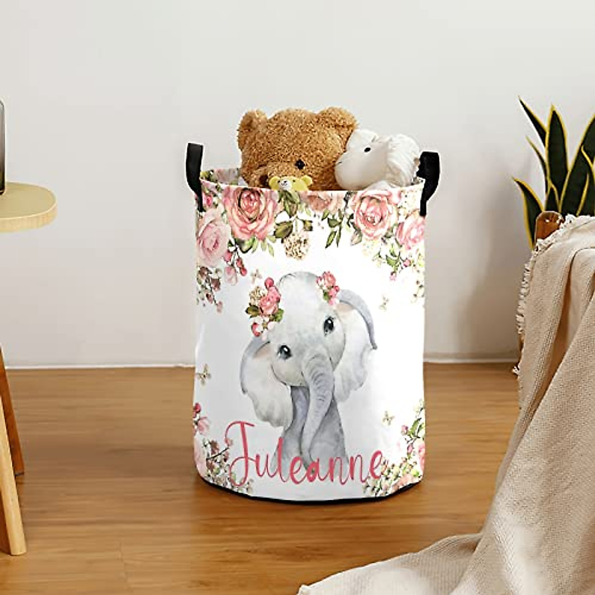 Personalized Laundry Baskets Custom Laundry Hamper Collapsible Clothes Storage Basket with Handle for Bathroom Living Room Bedroom (Baby elephant 11)