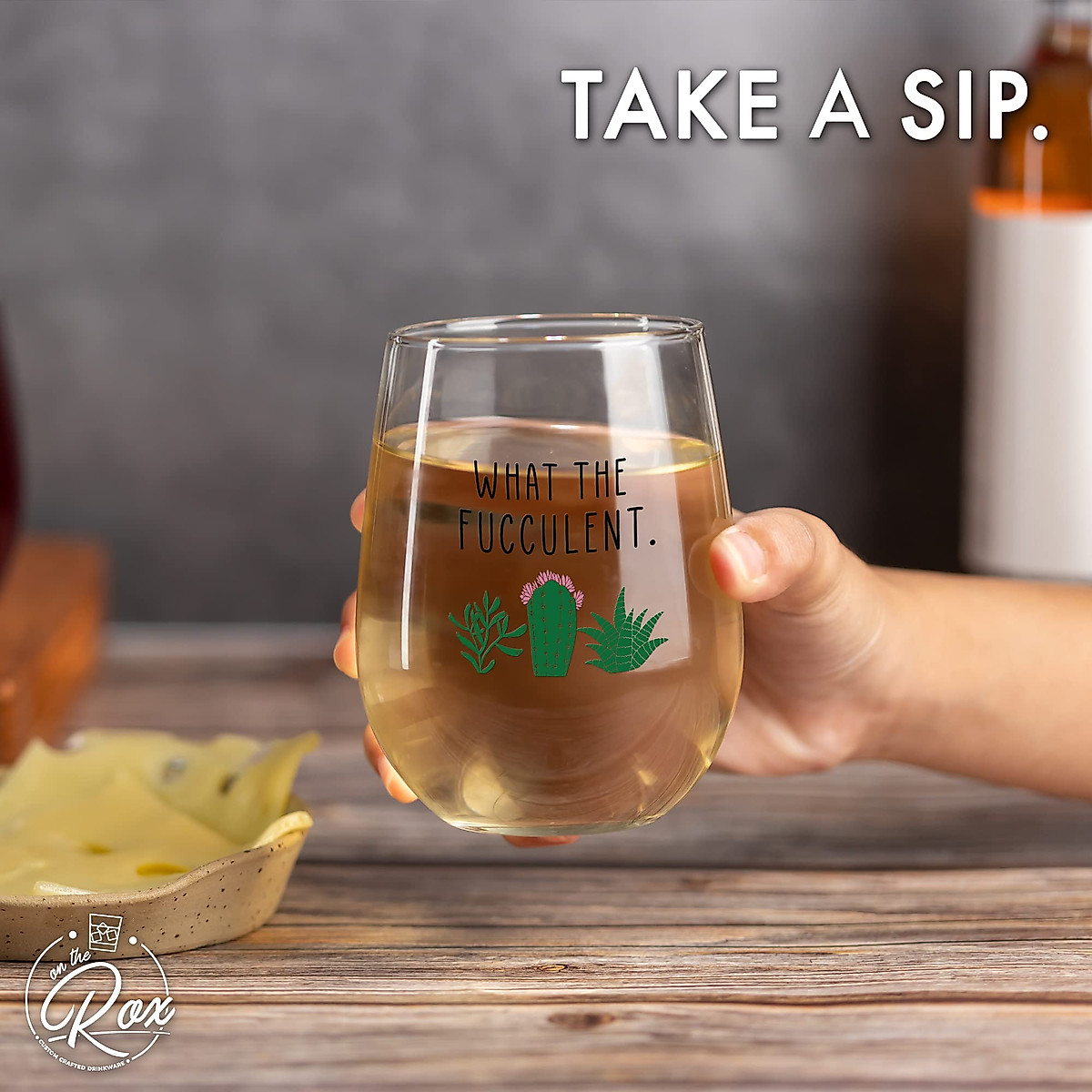 Funny Wine Glass Gift- 17 Oz Stemless Wine Glass (What The Fucculent)