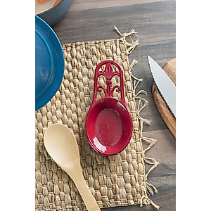 Home Basics Cast Iron Fleur De Lis Spoon Rest (Red)