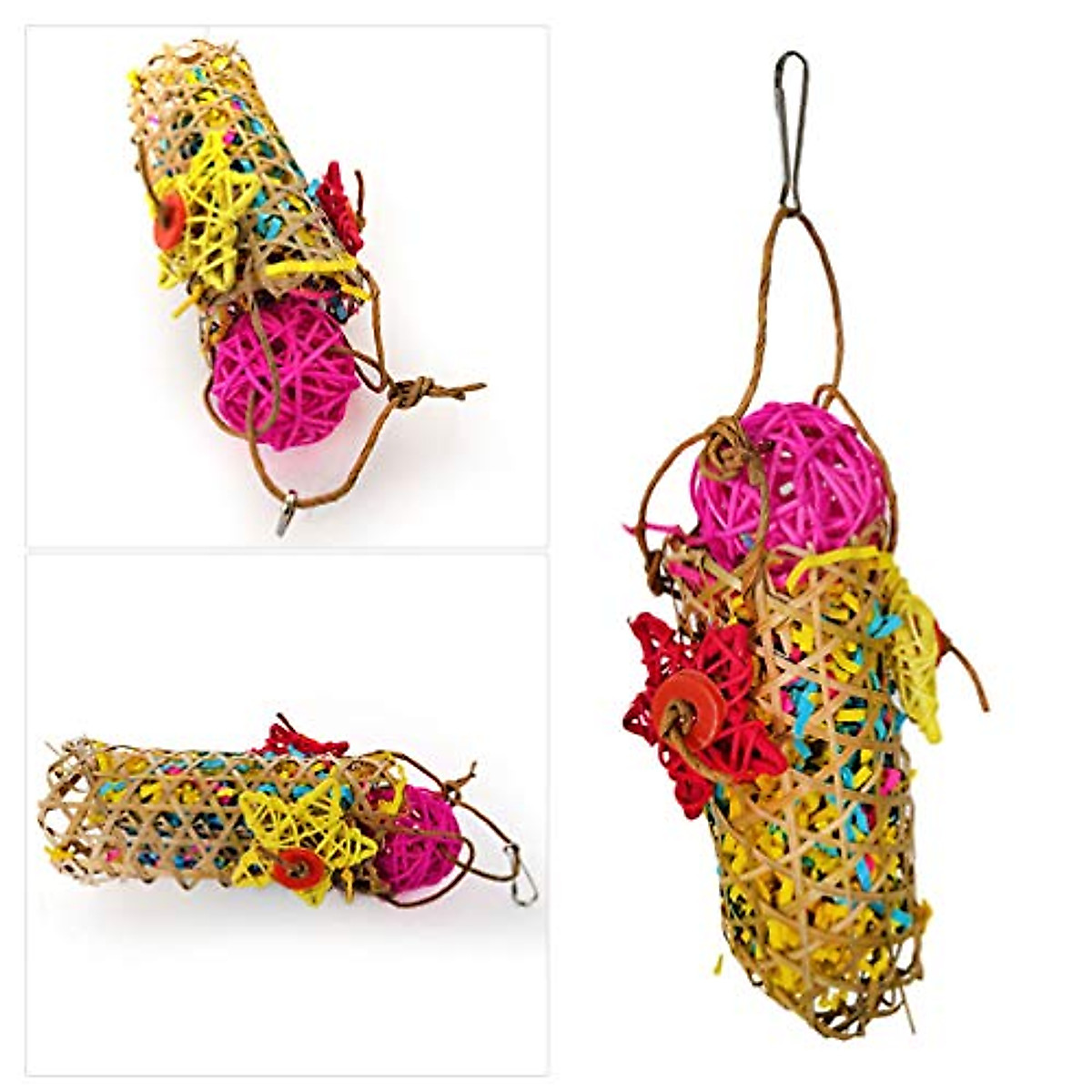 POPETPOP Bird Toy Shredder,2Pack Parrot Shredding Toys Bamboo Shredder Foraging Shredding Hanging Toy Gravel Paper for Bird Cage African Greys Parakeet Cockatiels Chewing Toys