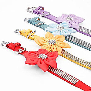 HOWWFALY Dog Collars Cat Collars Rhinestone Shiny Collars Adjustable Size with Cute Sunflowers for Kittens and Puppies (S, Red)