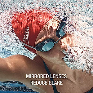 Speedo Unisex-Adult Swim Goggles Vanquisher Extended View, Mirrored Red/White/Blue/Grey