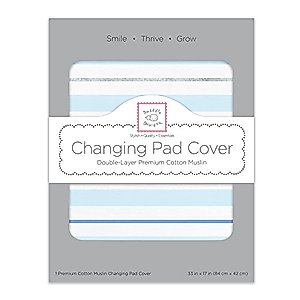 Softest Cotton Muslin Changing Pad Cover, Blue 3-Color stripes
