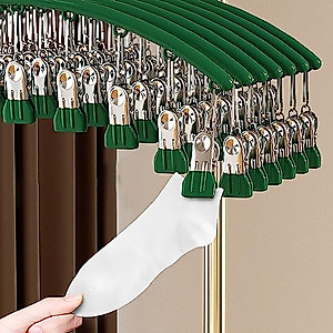 PMUYBHF 2pcs Stainless Steel Laundry Drying Rack Clothes Hanger with 10 Clips Windproof for Drying Socks, Bras, Cloth Diapers, Towel, Underwear, Scarf, Hat, Pants and Gloves (A)