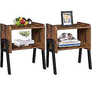 TUTOTAK Nightstnd, Set of 2, Stackable End Tables, Side Table, Bedside Tables with Open Storage Shelf, Bedroom, Living Room, Rustic Brown TB01BB039