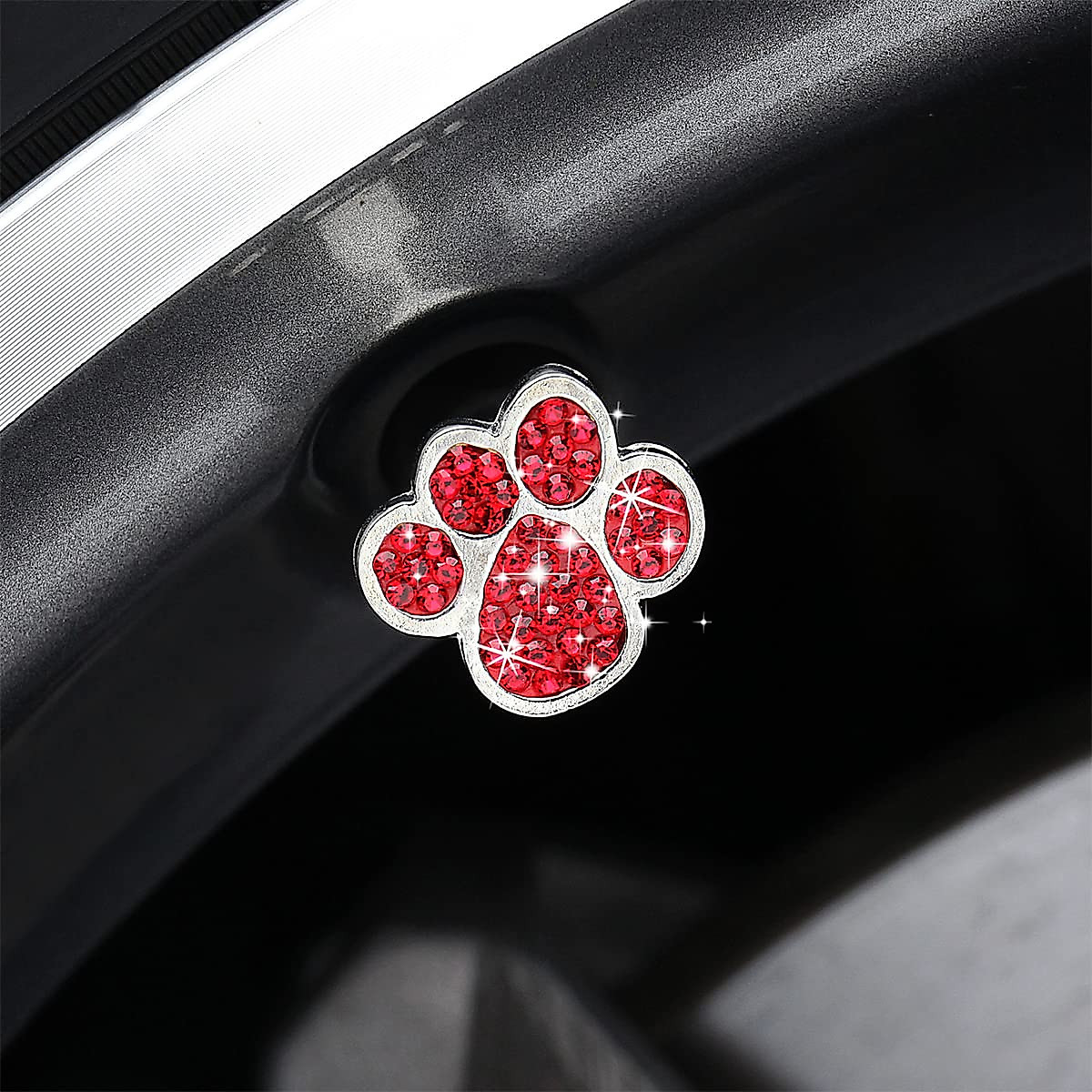 zipelo 4 Pack Car Tire Valve Stem Caps, Bling Diamond Bear Paw Tire Valve Caps, Zinc Alloy Crystal Rhinestone Dog Paw Valve Stem Caps, Universal Accessories for Motorcycle Truck Bicycle (Red)