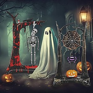 2Pcs Halloween Decorations 55'' Large Standable Balloons, Halloween Tree Scary Skeleton Foil Balloon, Spider Web Pumpkin Foil Balloon, Halloween Decor Mylar Balloons