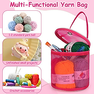 Katech 2 pcs Empty Mesh Yarn Bags Small Round Yarn Storage Case Portable Knitting Yarn Balls Organizer Baskets Crochet Thread Sewing Accessories Storage Tote Bags (Purple + Red)