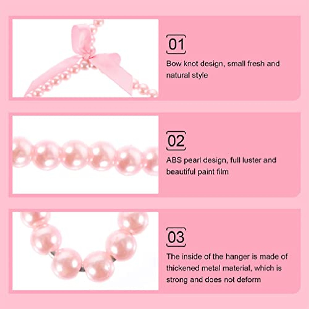 Toddmomy 5pcs Pink Pearl Beads Small Clothes Hangers Faux Pearl Beaded Garment Hangers with Ribbon Bowknot for Pet Dog Cat Baby Clothing Trousers Jeans Skirts