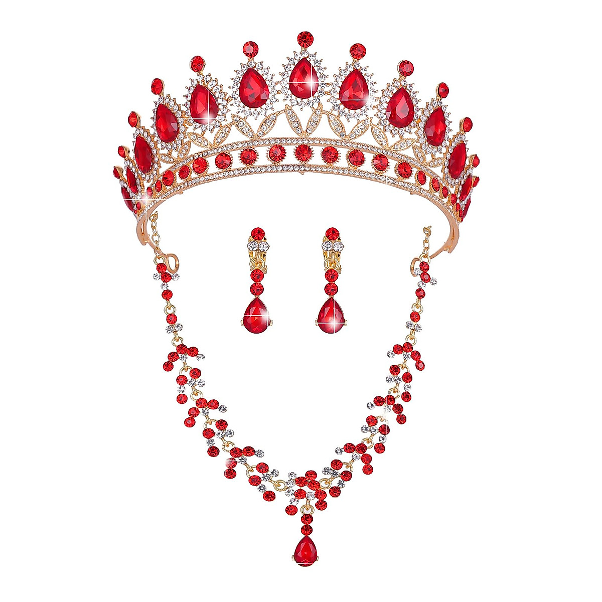 Geurlev Tiaras and Crowns for Women,Tiaras Earrings Necklace, Crystal Bridal Jewelry Set, Costume Party Halloween Prom Pageant Jewelry for Women