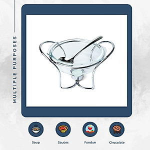 Rigeli Regent Chromeplated Wire Sauce Warmer w/Ladle Stainless Steel Round Soup Warmer with spoon Perfect for Chocolate, Caramel, Cheese, Sauces and More