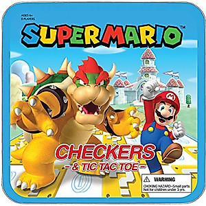 USAOPOLY Super Mario Checkers & Tic-Tac-Toe Collector's Game Set for 2 players | Featuring Mario & Bowser | Collectible Checkers and TicTacToe Perfect for Mario Fans, Model Number: CM005-637-002001-06