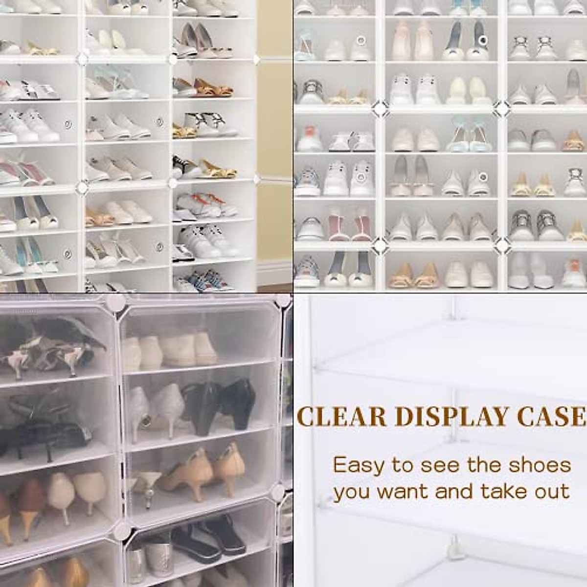 12Pcs 3-Layer Shoe Storage Box, Foldable Shoe Organizer Boxes Capable of holding 72 Pairs, White Plastic Closet Shoe Organizer with Transparent Cover, Free Standing Shoe Rack Easy Assembly Expandable for High Heels, Boots