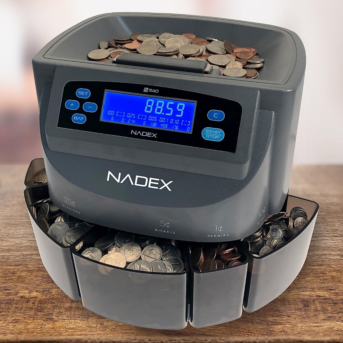 Nadex S540 Pro | Coin Counter, Sorter, and Wrapper | Sorts up to 300 Coins Per Minute | Comes with 48 Preformed Wrappers