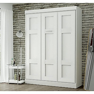 Pemberly Row Edgar Easy-Lift Dual Piston Queen Size Murphy Wall Bed in White