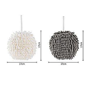 Aesackir 2 Packs Fuzzy Ball Towel,Hanging Bathroom HandTowels,Monochrome Chenille Fluffy Microfiber Decorative Ball Towel,Quick Dry Plush Absorbent Towels,Kitchen Hand Towels for Washstand