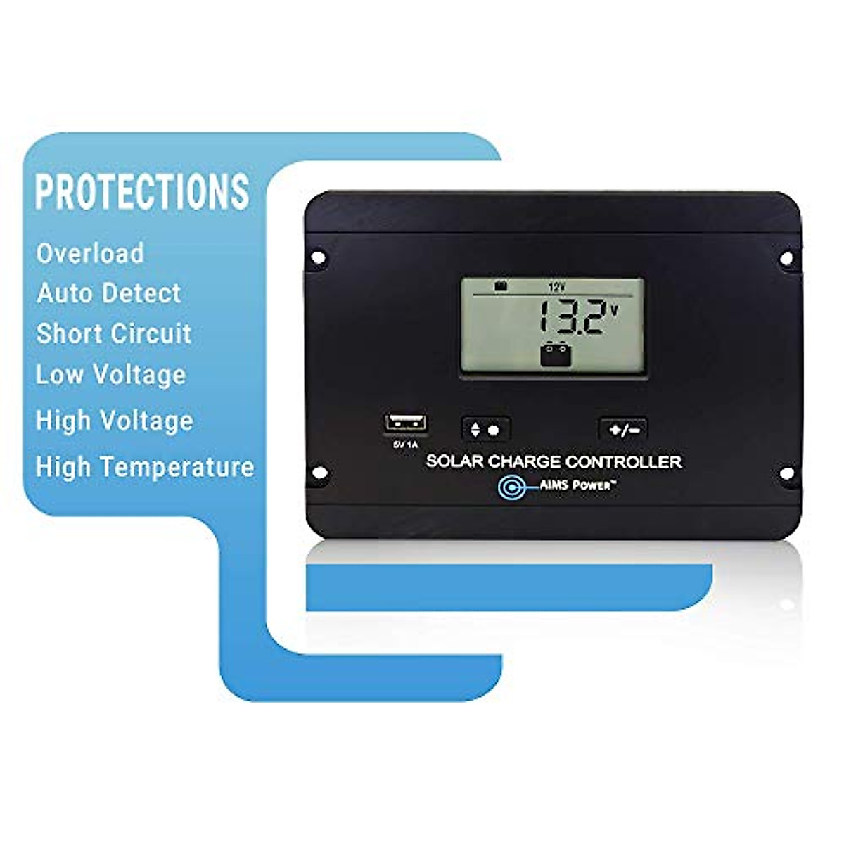 AIMS Power Flush Mount 30 Amp Solar Charge Controller 12/24V PWM