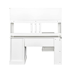 Bellemave L Shaped Desk with Hutch Wood Corner Computer Desk with Storage Drawers and Shelf Modern Home Office Desks L-Shaped Study Table Writing Desk Gaming Desk, White