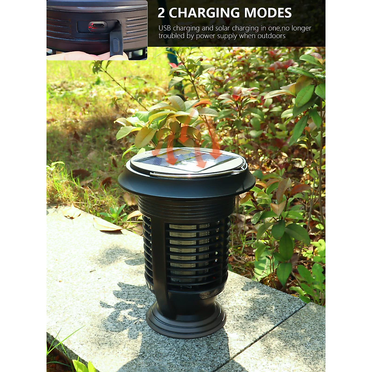 Bug Zapper Outdoor, Lmoorn Solar Mosquito Zapper Self-Cleaning Mosquito Trap Outdoor for Mosquito, Moth, Wasp, Insect Killer, Fruit Flies, Gnats USB Electric Catcher & Killer