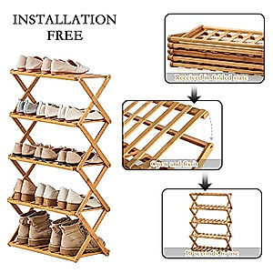 2 to 5 Tier Shoe Rack, Multi Tier Foldable Bamboo Shoe Organizer Rack Multifunctional Storage Free Standing Shoe Shelf. (4 Tier (20 feet wide))