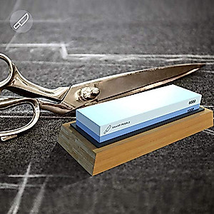 Sharp Pebble Complete Sharpening Stone Set- Dual Grit Whetstone 1000/6000 - Bamboo Leather Strop - Waterstone Knife Sharpener with Non Slip Bamboo Base, Angle Guide & Green Polishing/Honing Compound