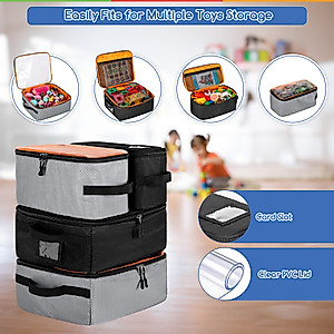 GRAOSO Toy Organizers and Storage, 4 Pcs Toy Packing Cubes with Carrying Case Compatible with Legos, Dolls, Puzzles and More Games, 5-in-one Travel Toy Bag with Hard Bottom