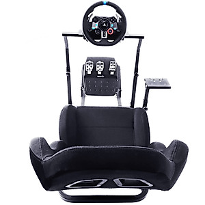 Minneer Simulator Driving Cockpit Frame with Seat Compatible with Logitech G25G27G29G920 Adjustable Racing Wheel Stand Fit for PC/Xbox/PS4 Gaming Steering Stand,Wheel and Pedals Not Include