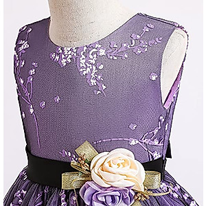 USEMPER Flower Girl Dresses for Wedding Girls Princess Gown Girl Fancy Dress Baptism Dresses for Baby Girls High Low Tulle with Train Size 5T 6T Years(Purple 120)