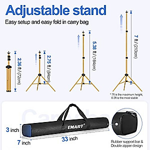 EMART Backdrop Stand 10x7ft(WxH) Photo Studio Adjustable Background Stand Support Kit with 2 Crossbars, 8 Backdrop Clamps, 2 Sandbags and Carrying Bag for Parties Events Decoration -Gold